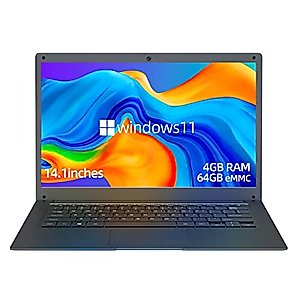 WAKST 14.1'' Windows 11 Laptop , Intel Celeron N3350 , 1920x1080 FHD IPS Display, Ultra Slim Notebook PC, with 4GB RAM BT4.2, Work Study Computer