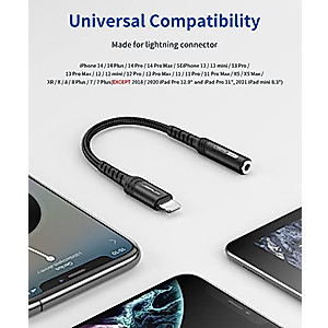 JSAUX Lightning to 3.5mm Adapter, iPhone Headphone Adapter [Apple MFi Certified] iPhone Aux Adapter Compatible with iPhone 14/14 Pro Max/13/13 Pro Max/12/12 Pro Max/11/11 Pro Max/SE/X/XR/XS/8-Black