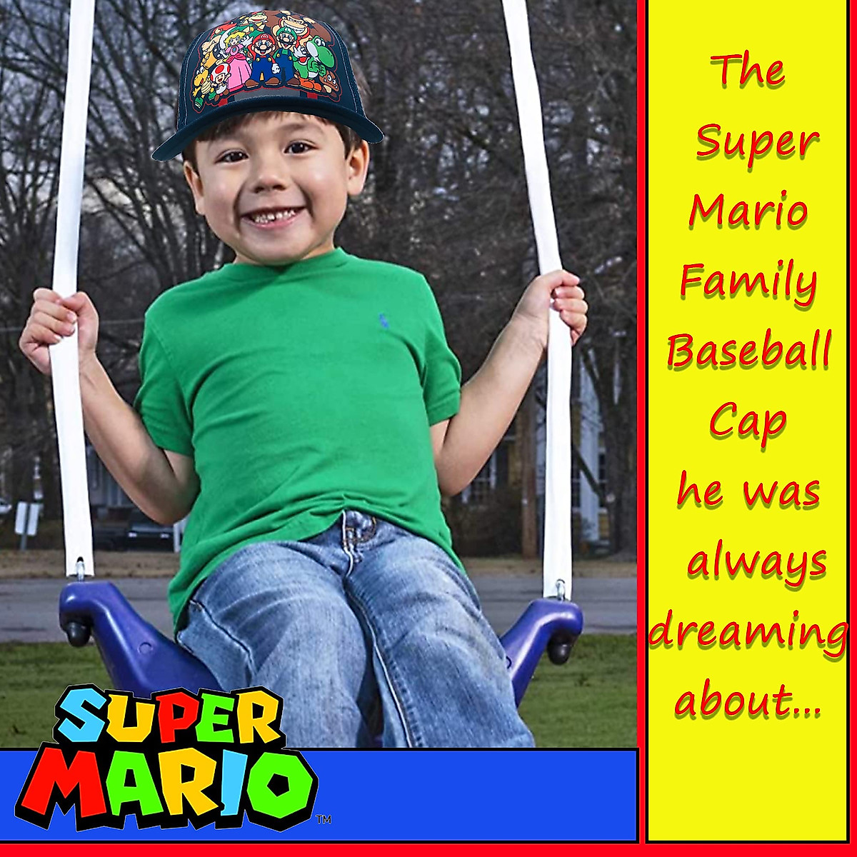 Super Mario Luigi Yoshi Baseball Cap Hat - Boys Black