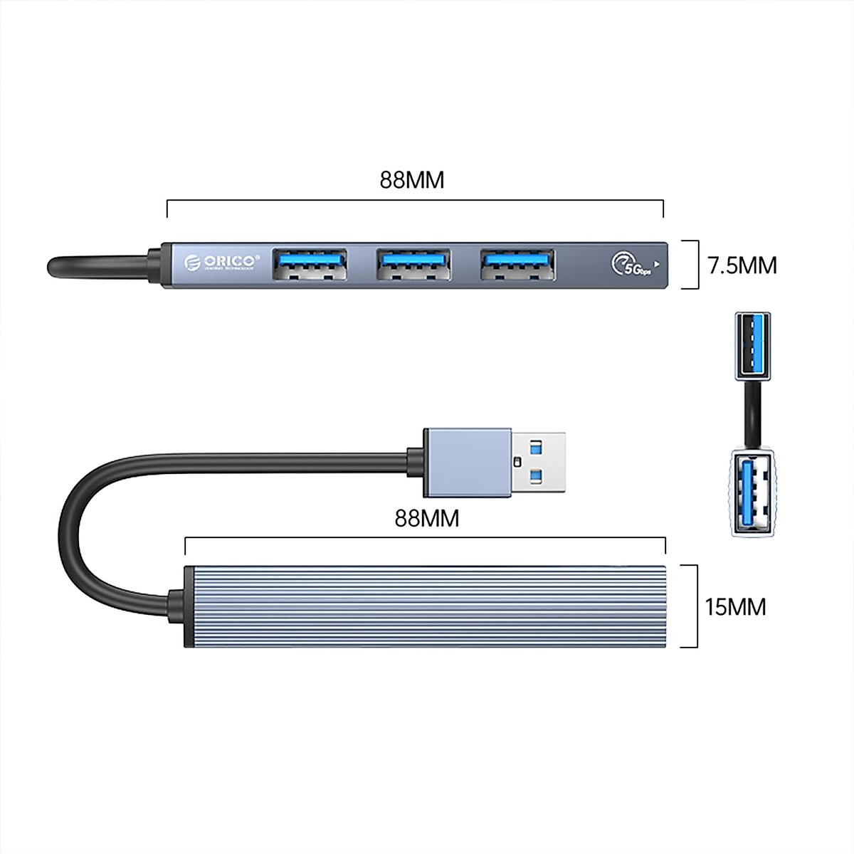 Orico Hub USB 5Gbps 1 x USB-A 3.1, 3 x USB-A 2.0, Aluminium