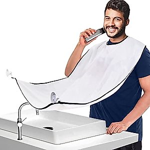 Beard Trimming Catcher Bib, Beard Hair Catcher for Men Shaving, Non-Stick Beard Apron Cape Grooming Cloth, Waterproof, with 4 Suction Cups, Christmas Gifts for Men - White
