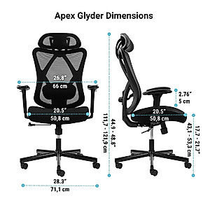 Progressive Desk Ergonomic Office mesh Chair with Cushion seat and armrest. Fully Adjustable and Reclining - Apex Glyder