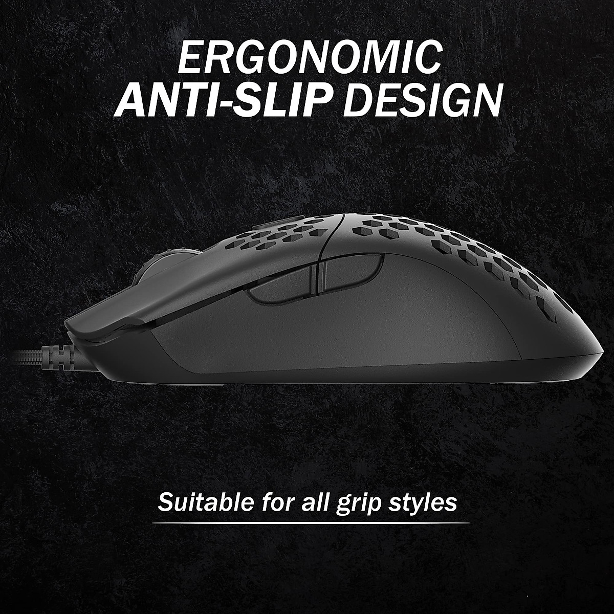 HK Gaming Sirius M Ultra Lightweight Honeycomb Shell Gaming Mouse | 54 Grams | 12000 cpi | USB Wired | 6 programmable Buttons | On-Board Memory | Anti Slip Grips | Sirius-M 12000cpi Black