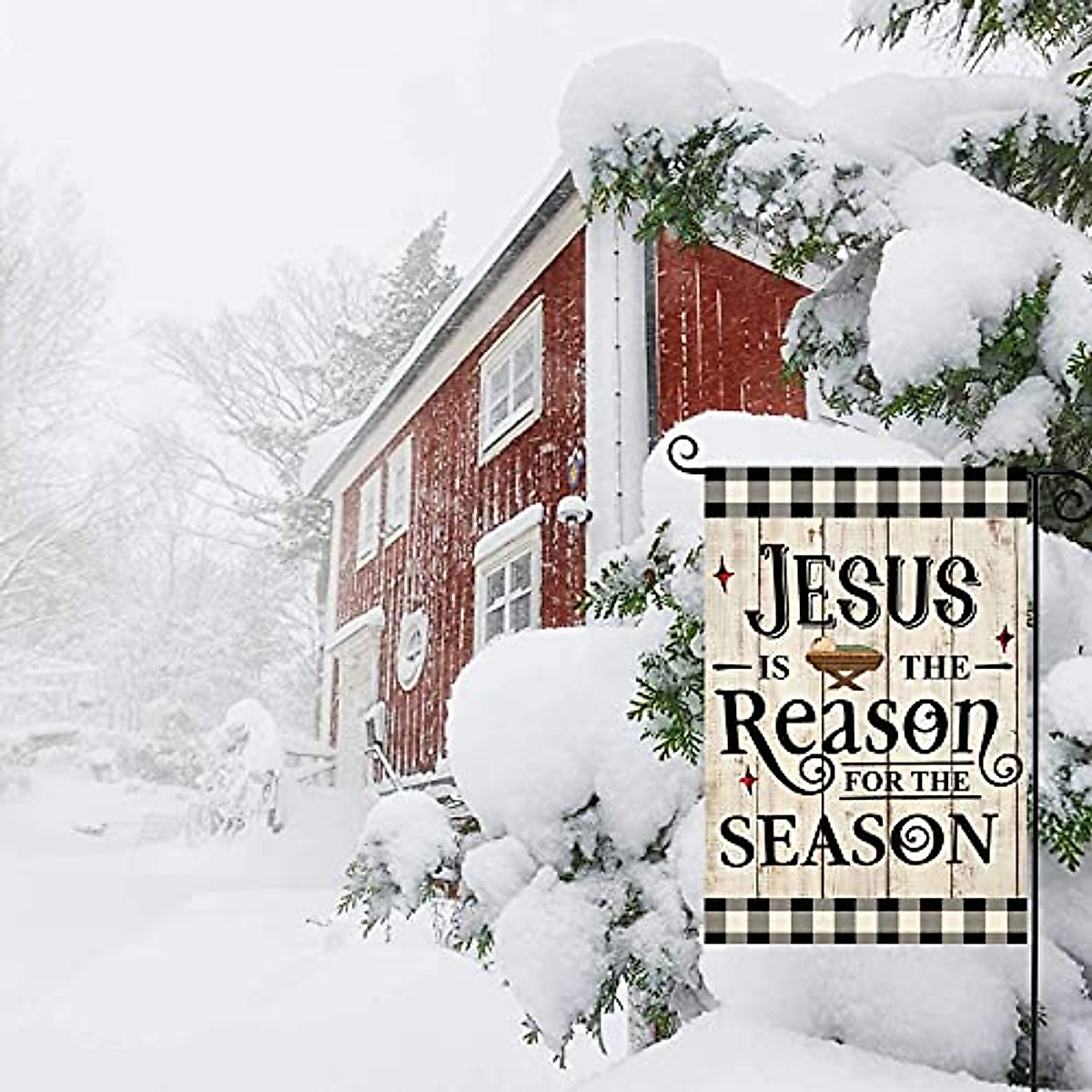 ORTIGIA Christmas Jesus is the Reason for the Season Garden Flag Vertical Double Sided 12x18inch Nativity Christmas Scene Story Yard Flag Winter Holiday Xmas Religion Outdoor Flag