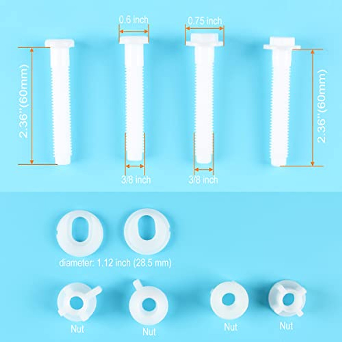 Toilet Seat Parts kit Including Screw and Nut for Top Mount Toilet Seat Hinges, Toilet Seat Screws Bolts Replacement Plastic