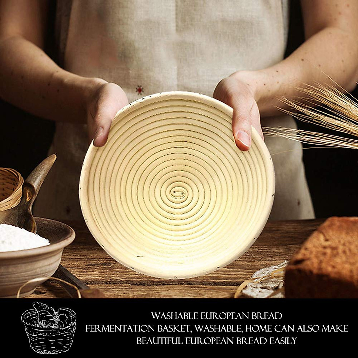 7 Inch Banetton Bread Proofing Basket Kit with Linen Liner Cloth and Large Bread Cotton Proofing Cloth,Bread Making Tools Round Shape Bread Bowls