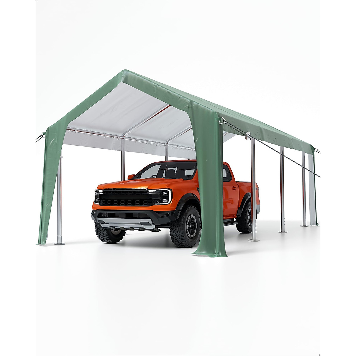 DEXSO Carport 13'x20' Heavy Duty Portable Garage, 1.0 mm Steel Poles & 180 g PE Waterproof Canopy, for Pickup Truck, and Boat, Green