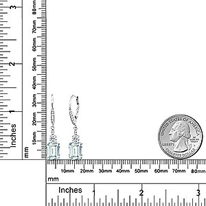 Gem Stone King 925 Sterling Silver Sky Blue Simulated Aquamarine and White Topaz Dangle Earrings For Women (5.26 Cttw, Gemstone Birthstone, Octagon 9X7MM)