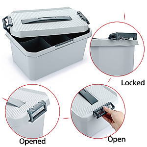 BTSKY Plastic Storage Box& Carry Box, Plastic Storage Container Multipurpose Portable Tool Box Sewing Box with Removable Divider Tray Locking Lid & Handle (Blue, L)