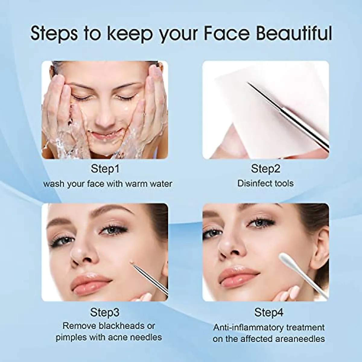 Blackhead Removal Tools, 4 Pcs Pimple Popper Tool Kit, Professional Stainless Pimples Comedone Extractor with Portable Case(Silver)