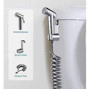 Ultra Light Bidet Toilet Sprayer Head Rustless Handheld Bidet Sprayer Cloth Bathroom Diaper Sprayer for Kitchen and Toilet (3PCS:Sprayer, Water Tank Hook, Spring Flexible Shower Hose)