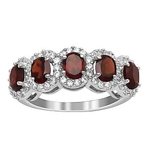 Shine Jewel Cluster Ring 2.50 Ctw Red Garnet Gemstone Women Wedding 925 Fine Silver Ring (8.5)