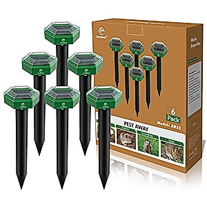 Careland Mole Repellent Stakes Solar Powered Ultrasonic Gopher Deterrent Groundhog Repeller Sonic Spikes Outdoor Vole Control Chaser for Lawn and Garden Waterproof (6pack)