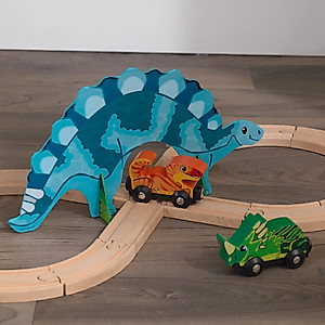 KidKraft Adventure Tracks™: Dino World T-Rex Tremor Cave 15-pc. Wooden Train Track and Vehicle Play Set, Gift for Ages 3+