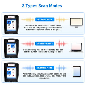 JRHC Wireless Barcode Scanner, 2D Barcode Scanner Inventory 1D & PDF417 Data Collector Portable Data Terminal Inventory Device with 2.4G Wireless & USB Wired Connection Qr Code Scanner