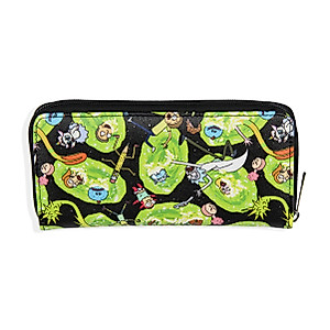 Rick and Morty Wallet Portals and Characters Faux Saffiano Zip Closure Wallet