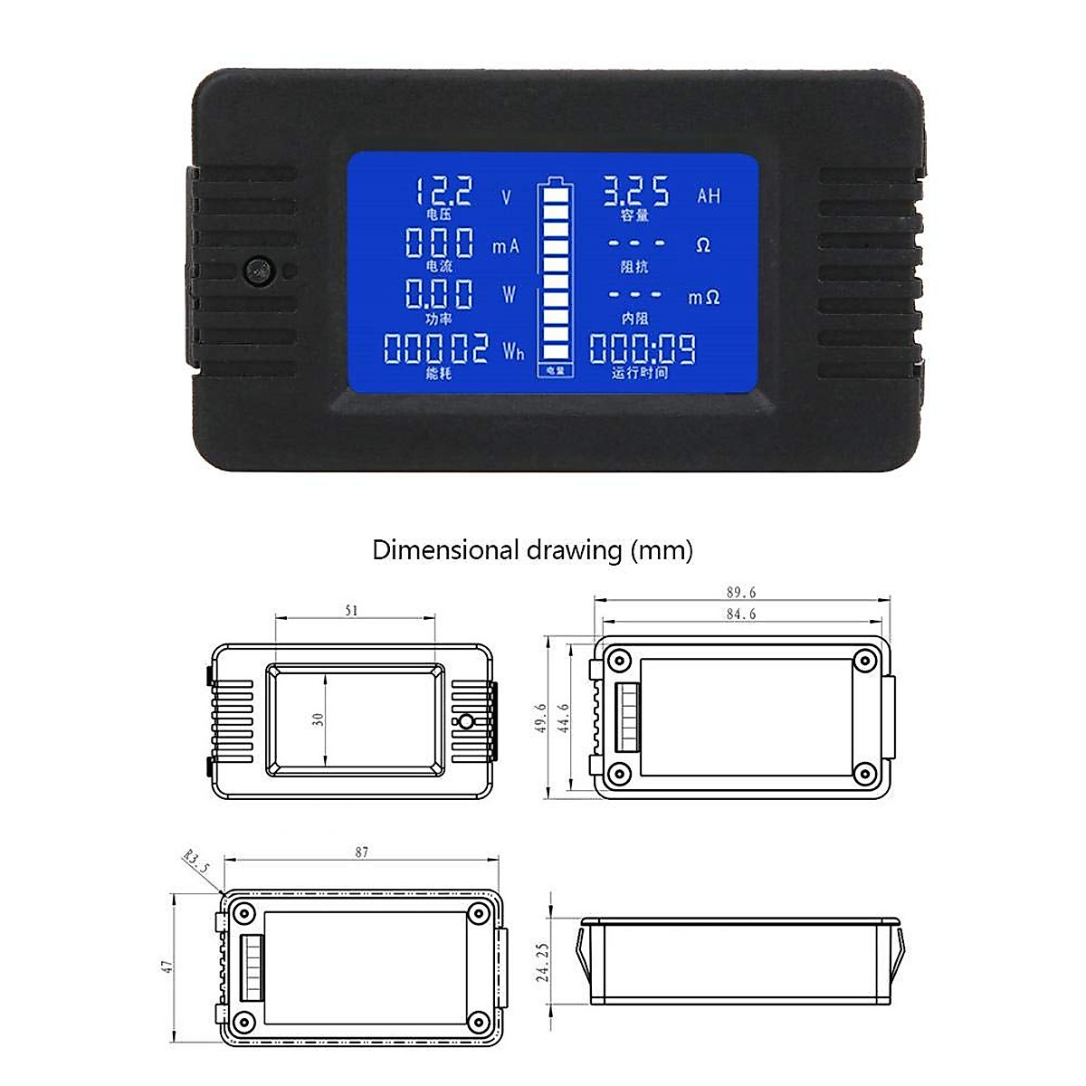 Battery Monitor Meter with Shunt, PZEM-015 Multifunctional Battery Meter Current Voltage Power Energy Consumption Capacity Test with Manual(with 200A Shunt)