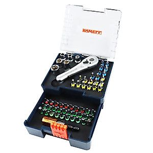 Inwell 58 Piece Screwdriver Bit Set | 1/4" Drive Mini Ratchet Wrench and Sockets Set | Premium S2 Material Driver Bits | Phillips,Slotted,Hex,Square,Trox,Tamper Proof Torx,Quick Release Bit Holder