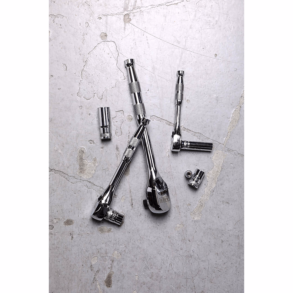 ARES 42000-3-Piece 90-Tooth Full Polish Ratchet Set - Chrome Vanadium Steel Construction & Chrome Plated Finish - Reversible Design - 4 Degree Swing - Ratcheting Tool Set