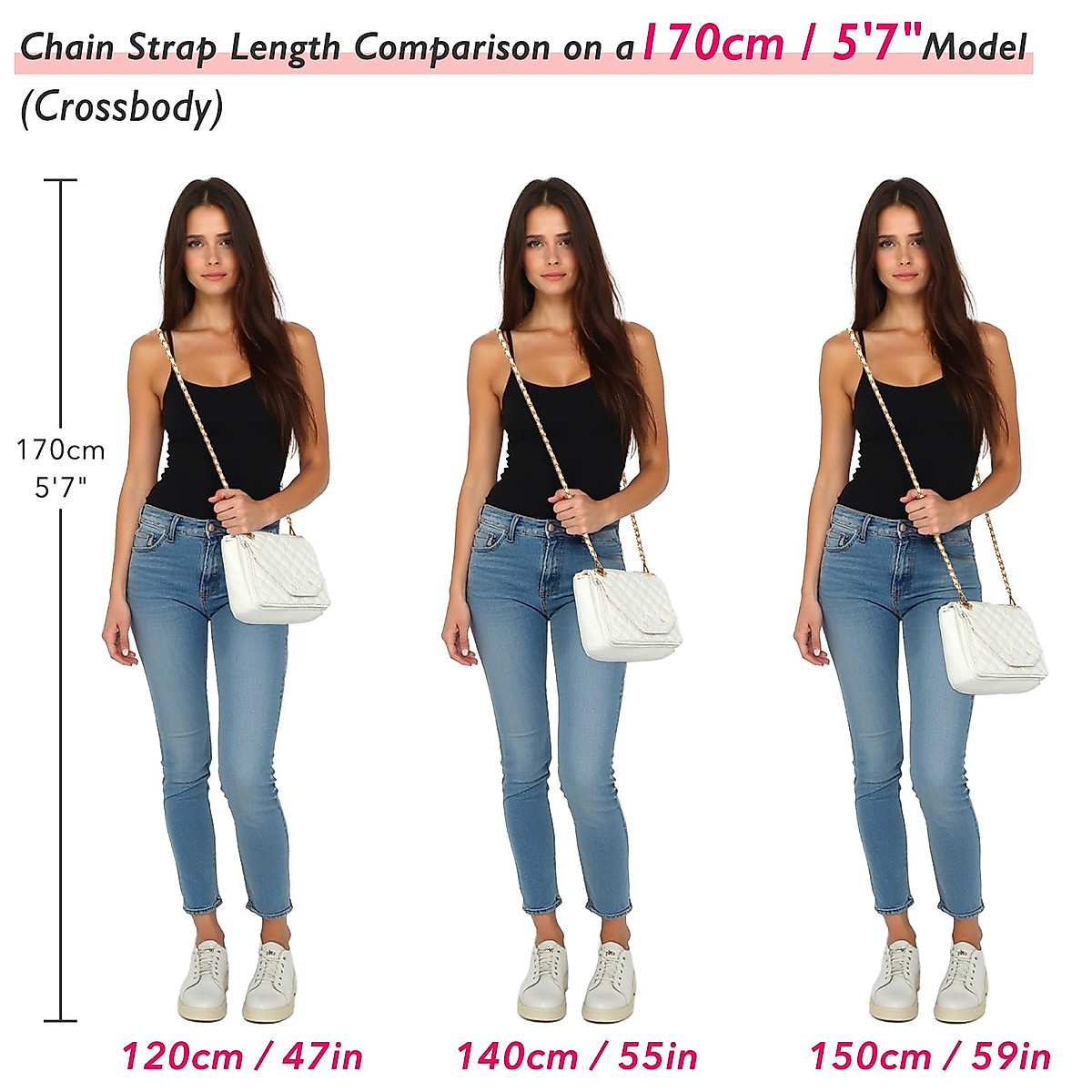 kilofly 2pc Gold Plated Faux Leather Removable Clutch Chain Shoulder Straps Set