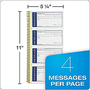 TOPS Adams Write 'N Stick Spiral Message Pad, 200 Carbonless Duplicate Sets Per Pad, 5.25 x 11 Inches, White/Yellow (SC1153WS) 4 PACK