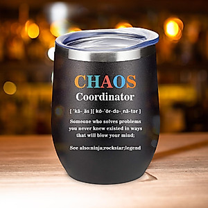 Greatingreat Chaos Coordinator Stainless Steel Tumbler with Press-In and Slide Locking Lid, Coworker Gifts for Women, Thank You Gifts for Her Him, Office Gift for Boss Lady, 12oz