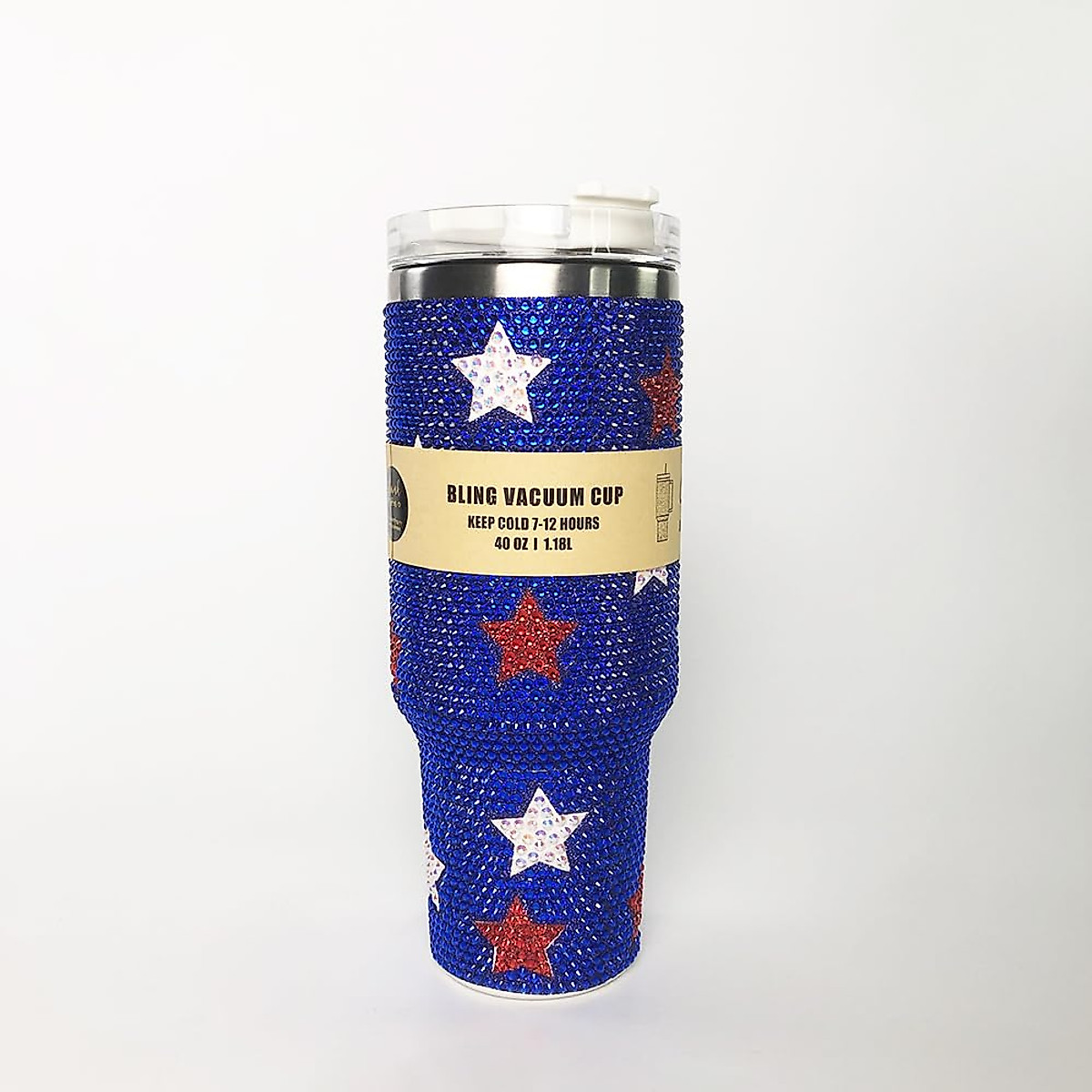 Cupcupmore 40oz Blue Star Bling Rhinestone Stainless Steel Sippy Tumbler Glitter Vacuum Insulated Water Bottle with Straw & Lid &Handle,Thermos for Hot & Cold Drinks,Car Cup Holder,Coffee