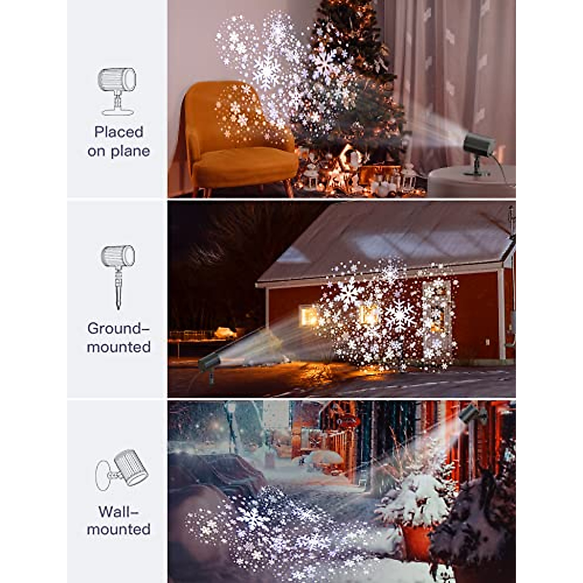 Christmas Projector Lights Outdoor,Snowflake Indoor Outdoor Waterproof LED Landscape Projection Xmas Rotating Snowflakes Decorative Lighting for House Party Wedding Holiday, White, (SW-PL-12)
