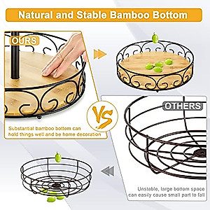 ETECHMART Fruit Basket, Vegetables Countertop Bowl Storage With Banana Hanger, Detachable Bread, Snacks Baskets Holder Large Capacity Fruit Tray (Bamboo&Iron - 3 Tier)