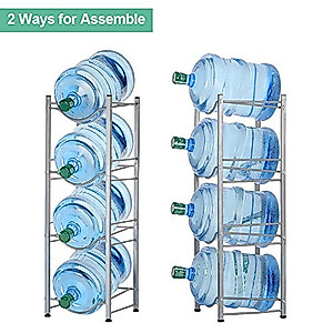4-Tier Water Bottle Holder Water Jug Rack - 5 Gallon Water Bottle Storage Rack Jug Holder - Heavy Duty Bottle Buddy, Silver