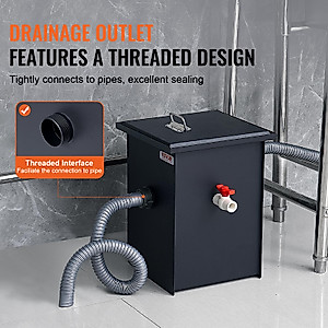 VEVOR Commercial Grease Trap, 8 LBS Grease Interceptor, Side Inlet Interceptor, Under Sink Carbon Steel Grease Trap, 4.6 GPM Waste Water Oil-water Separator, for Restaurant Canteen Home Kitchen