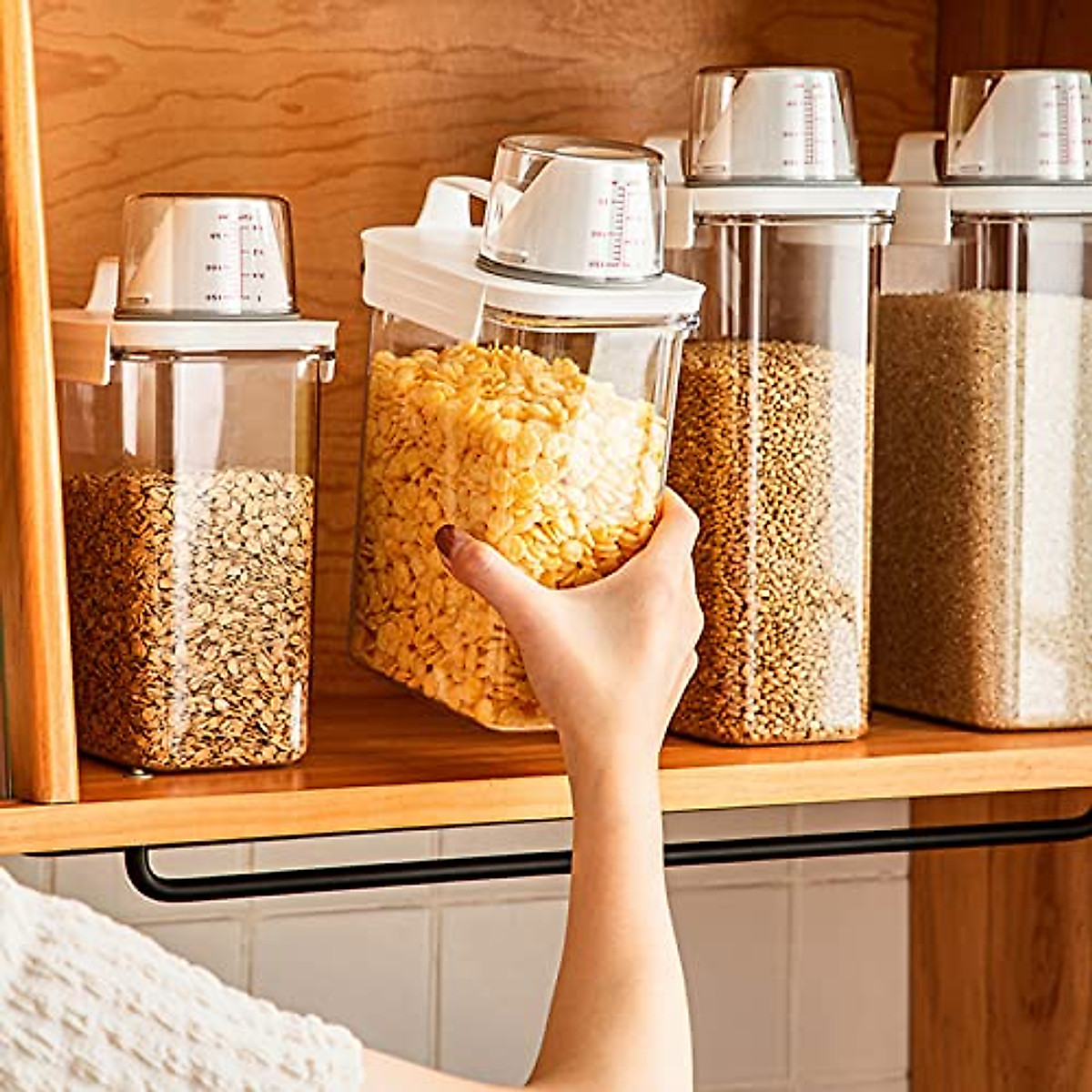 ALREMO Cereal Dispenser Easy Flow Storage Jar Plastic Food Containers Kitchen Food Cereal Storage Containers with Graduated Cap,plastic Storage Jars,cereal Plastic Grocery Container (2300ML)