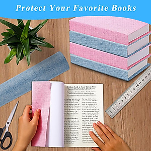 Boocalny 4 Rolls Book Cloth for Book Binding, 40 x 16 in Fabric Surface Paper Backed Book Cover, Weave Book 2 Colors Bookbinding Cloth for Adult DIY Book Scrapbooking, Album Cover （Pink and Blue）