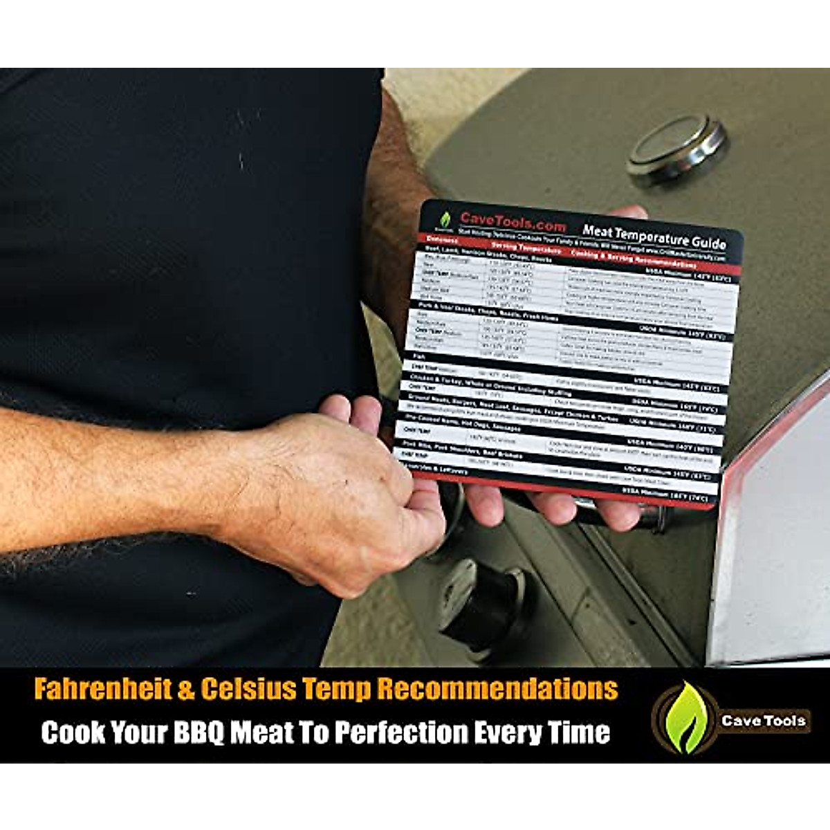 Cave Tools Meat Temperature Food Magnet Sheet for Internal Temperatures Cooking Strategies and Caryover Cook Times - Pitmaster BBQ Accessories for Smokers, Refrigerators and Grills - Small