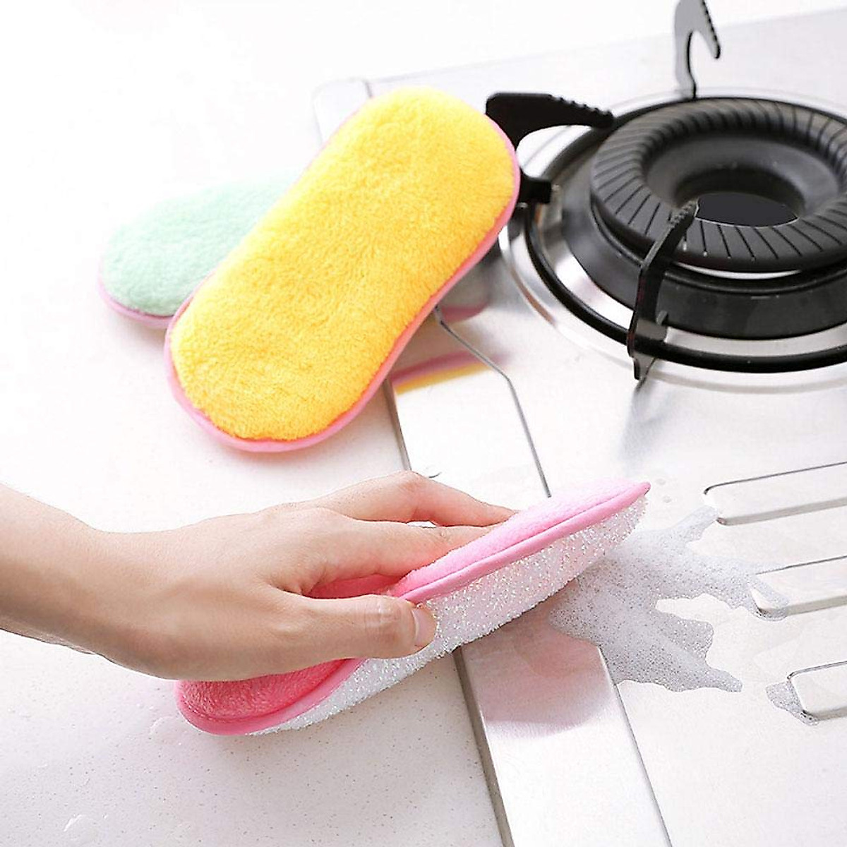Kitchen Double Side Cleaning Sponges Scouring Pads Household Cleaning Tools Washing Tools for Pans Pots Cookware Pack of 6