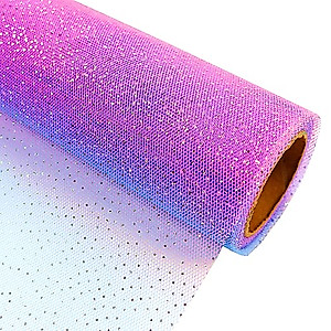 DADAXIE Rainbow Glitter Tulle Rolls 6 x 10 Yards(30 Feet) Purple Shimmer Color Fabric Ribbon for Table Chair Sash Hair Bow Tutu Skirt Costume Wedding Birthday Baby Shower (Rainbow Purple)
