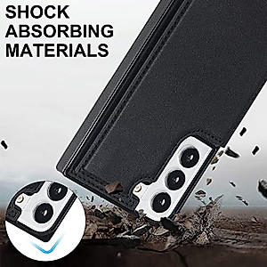 DEFBSC Compatible with Samsung Galaxy S21 FE Case, Crossbody Wallet Case, Adjustable Detachable Lanyard Neck Strap with Kickstand Leather Card Holder Protective Cover-Black