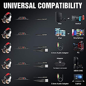 BENGOO V-4 Gaming Headset for Xbox One, PS4, PC, Controller, Noise Cancelling Over Ear Headphones with Mic, LED Light Bass Surround Soft Memory Earmuffs for PS5 Laptop Mac PS2 Gamecube -Red