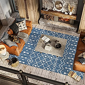 JONATHAN Y SMB131C-3 Nokat Tribal Bohemian Indoor Outdoor Area-Rug Bohemian Rustic Easy-Cleaning Bedroom Kitchen Backyard Patio Non Shedding, 3 X 5, Blue/Ivory