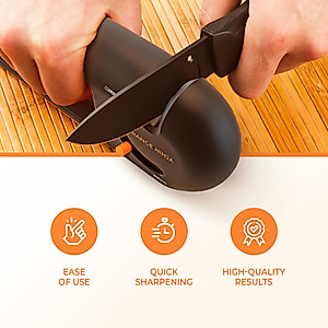 Orange Ninja 4-Stage Knife Sharpener - Premium Kitchen Knife Sharpeners - Adjustable Handheld Manual Knife Sharpeners for Kitchen Knives, Pocket knife Sharpener, Chef & Serrated Knife by Sharp Pebble