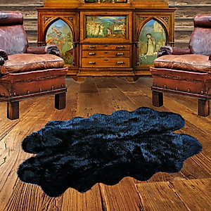Fur Accents Plush Shag Sheepskin, Area Rug, Hide, Rich Color Toned Accent Rug, Luxury Soft Faux Fur Carpet, Hand Made USA, (60" 84" Black Tipped)