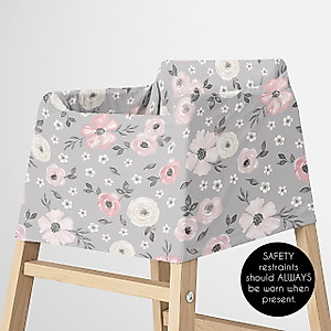 Sweet Jojo Designs Grey Watercolor Floral Girl Infant Baby Car Seat Cover Nursing Breastfeeding Shopping Cart Stroller Canopy Blush Pink and White Boho Bohemian Shabby Chic Rose Flower Gray Farmhouse