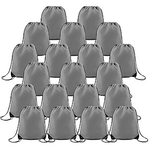 BeeGreen 20 Pieces Gray Drawstring Backpack Bags Bulk Nylon Gym Backpacks Cinch Sinch Christmas Bag for DIY Travel Sports Sack Personlized Sackpacks for Heat Vinyl