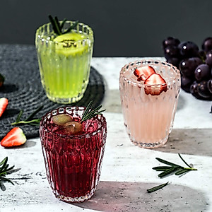 Vintage Juice Glasses 7.9 oz. set of 6 from 1500 C Tabletop Stripe Cup Old Fashion Tumbler Antique European Style woman Drinking Water Glassware Whiskey Iced-tea Beverage Milk Soda Coke for Home