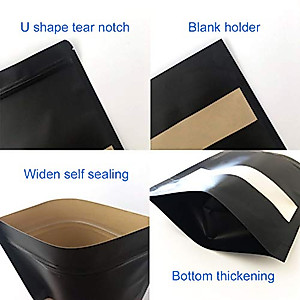 5.9x8.6 Inches Kraft Paper Resealable Bags Zip Lock Black Stand up Snack Packing Zipper Pouch Bags with Matte Window and Tear Notch,Pack of 50 packaging bag