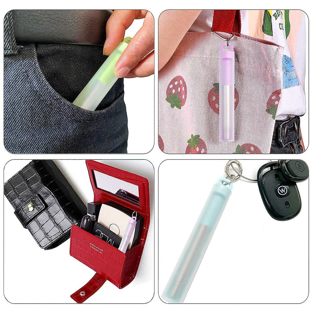 LOIVFET Metal Straws 3 Pack Reusable Collapsible Stainless Steel Straw Portable Telescopic Straws Drinking Easy to Clean with Silicone Tips,Travel Case,Keychain,Cleaner Brush(Green & Blue & Purple)