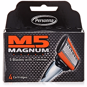 M5 Magnum Razor Cartridge Blades with Trimmer, 4 Count Refill Blades (2 Pack)
