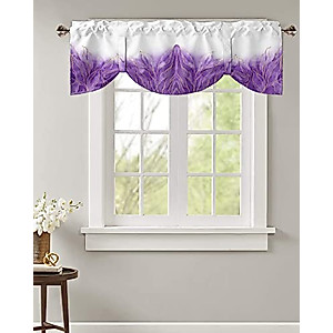 Tie Up Curtain Valance for Kitchen,Purple Gradient Abstract Leaf Gold Edge White Back Window Valances Adjustable Tie-up Shade Valance,Ombre Geometric Art Rod Pocket Short Curtains Bathroom 42x12in