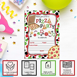 Pizza Party Themed Birthday Party Invitations for Kids, 20 5x7 Fill In Cards with Twenty White Envelopes by AmandaCreation