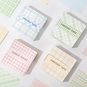 Whaline 800Pcs Pastel Plaid Origami Paper Pink Blue Green Yellow Aesthetic Decorative Craft Paper Candy Color Square Memo Pads Message Reminder for Back to School Planner Journal Tab Supplies